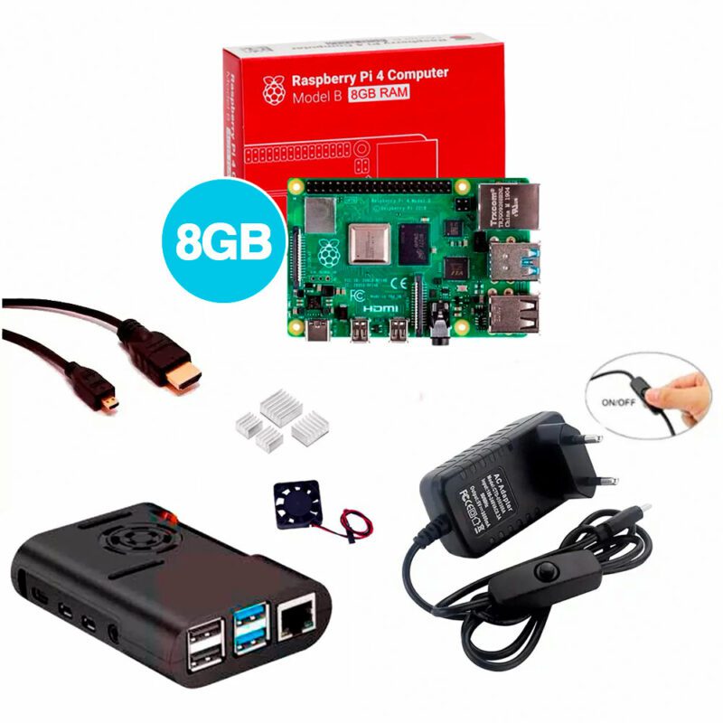 Kit Raspberry Pi 4 8GB c/ Case, Cooler, Fonte e Dissipadores na NextPi Raspberry Porto Alegre